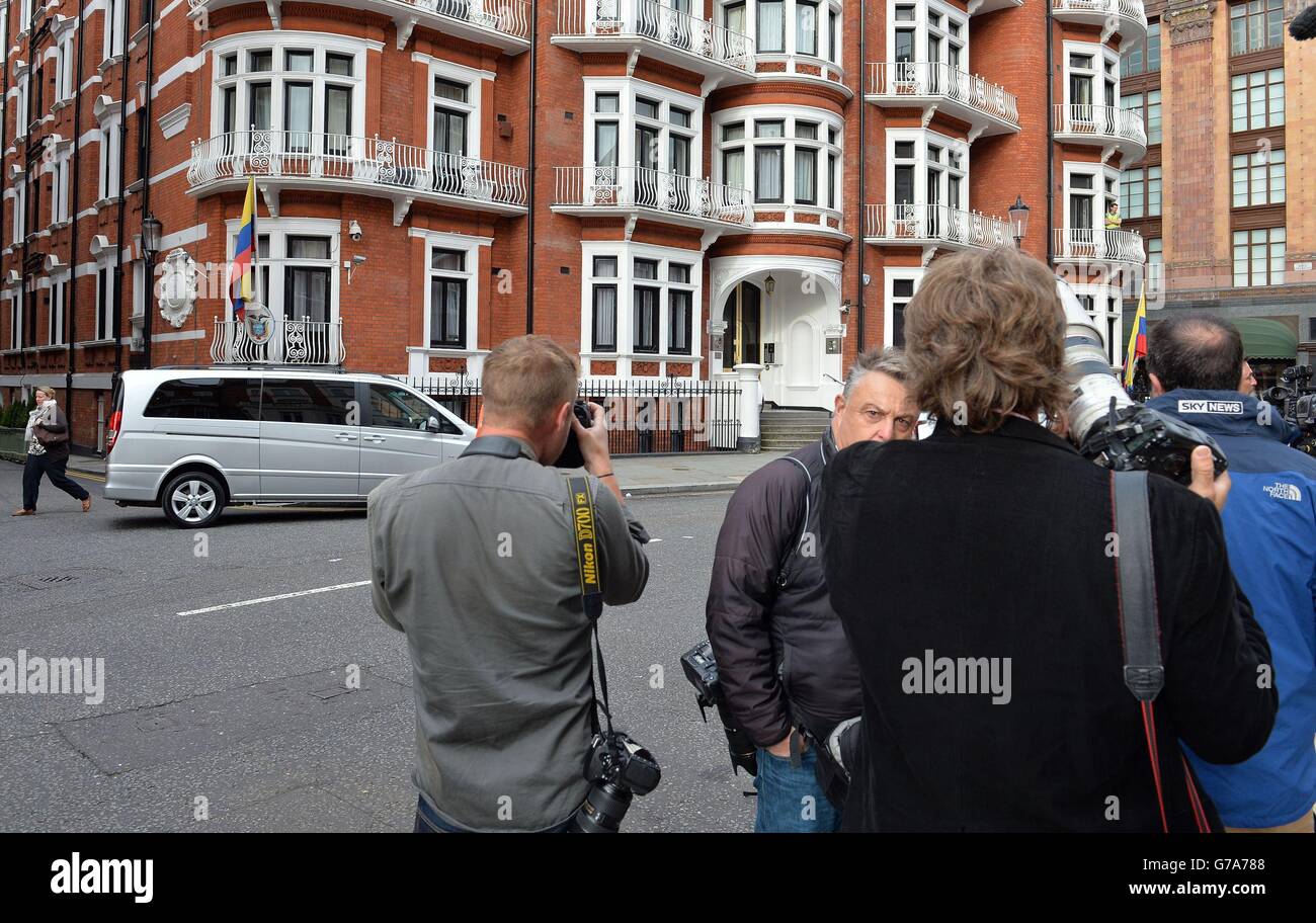 Media stand outside the Ecuadorian Embassy in London, where WikiLeaks ...