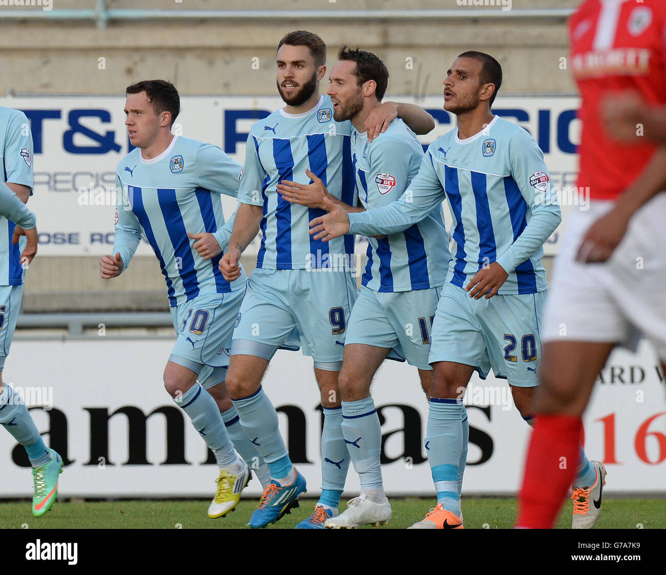 Coventry City's Josh McQuoid celebrates scoring their first goal Stock ...