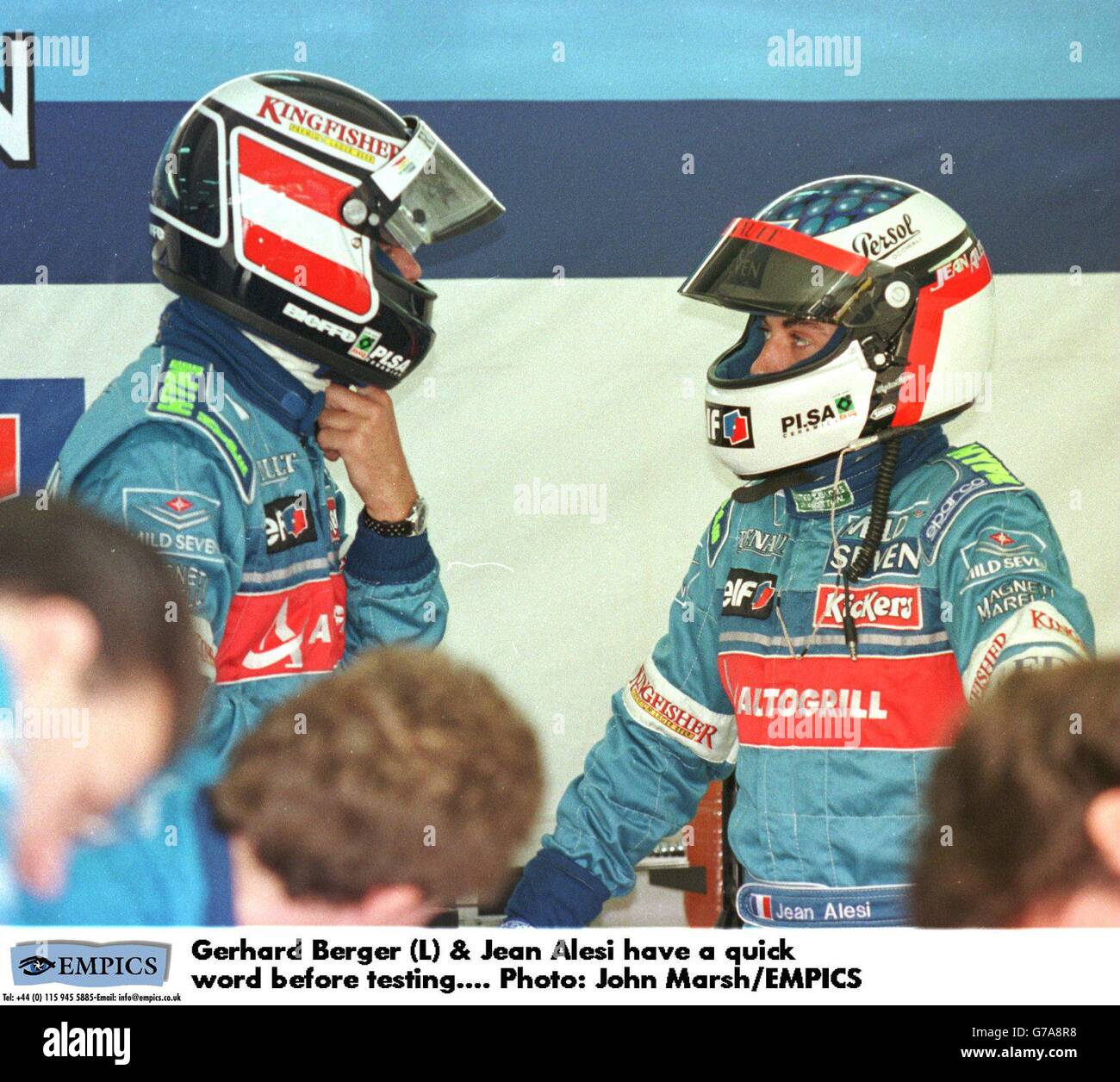 Gerhard berger jean alesi have quick word testing hi-res stock ...