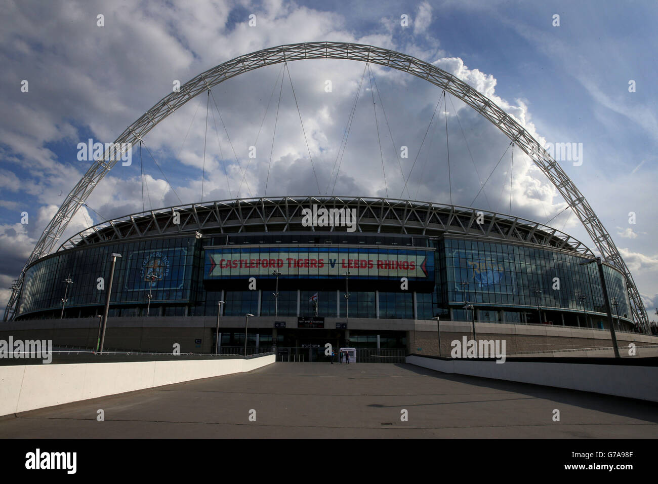 A view of Wembley Stadium on Wembley Way with signs for Castleford ...