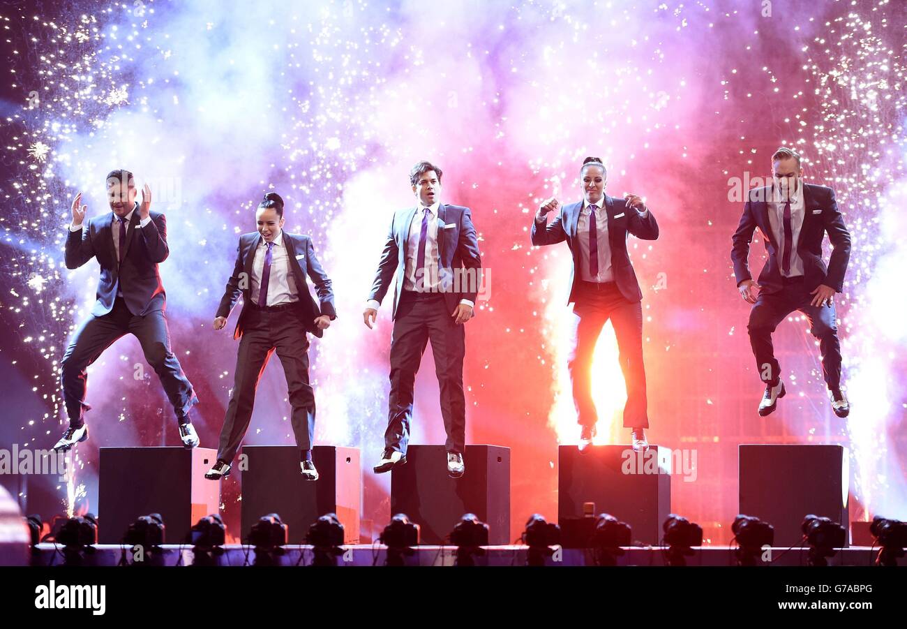 Adam Garcia (centre) performs on Sky Tv's Got To Dance at Earl's Court ...
