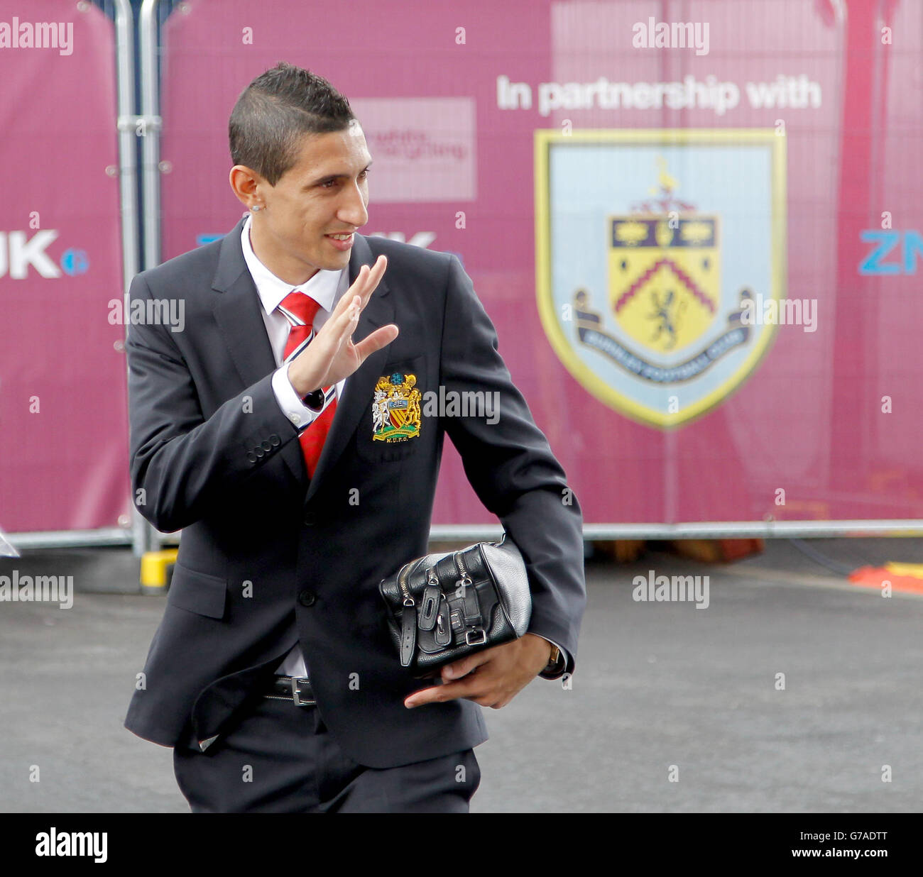 Manchester uniteds angel di maria is greeted at turf moor hi-res stock ...