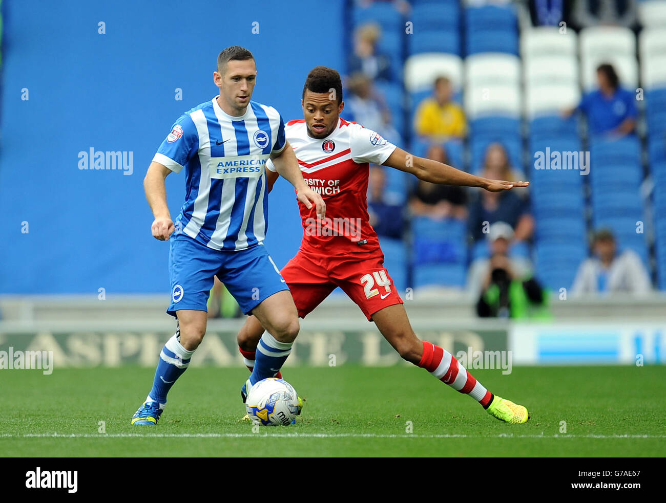 Brighton and Hove Albion's Andrew Crofts (left) and Charlton Athletic's ...