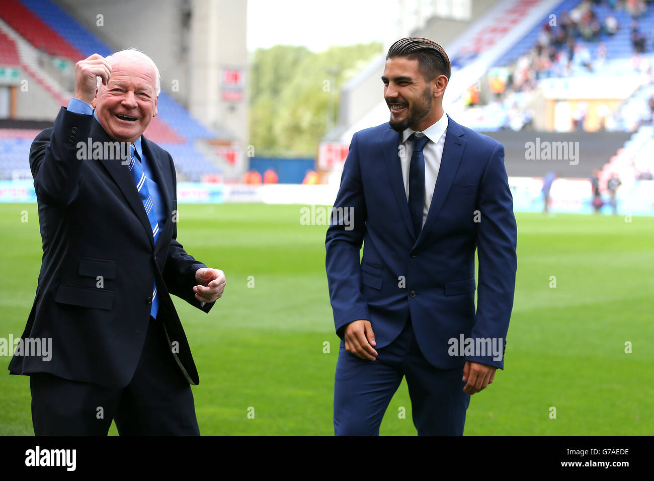 Wigan Athletic chairman Dave Whelan presents new signing Andy Delort ...