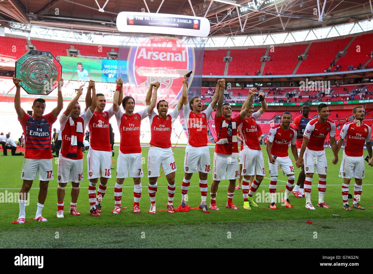 Celebration celebrating full length soccer shield hi-res stock ...