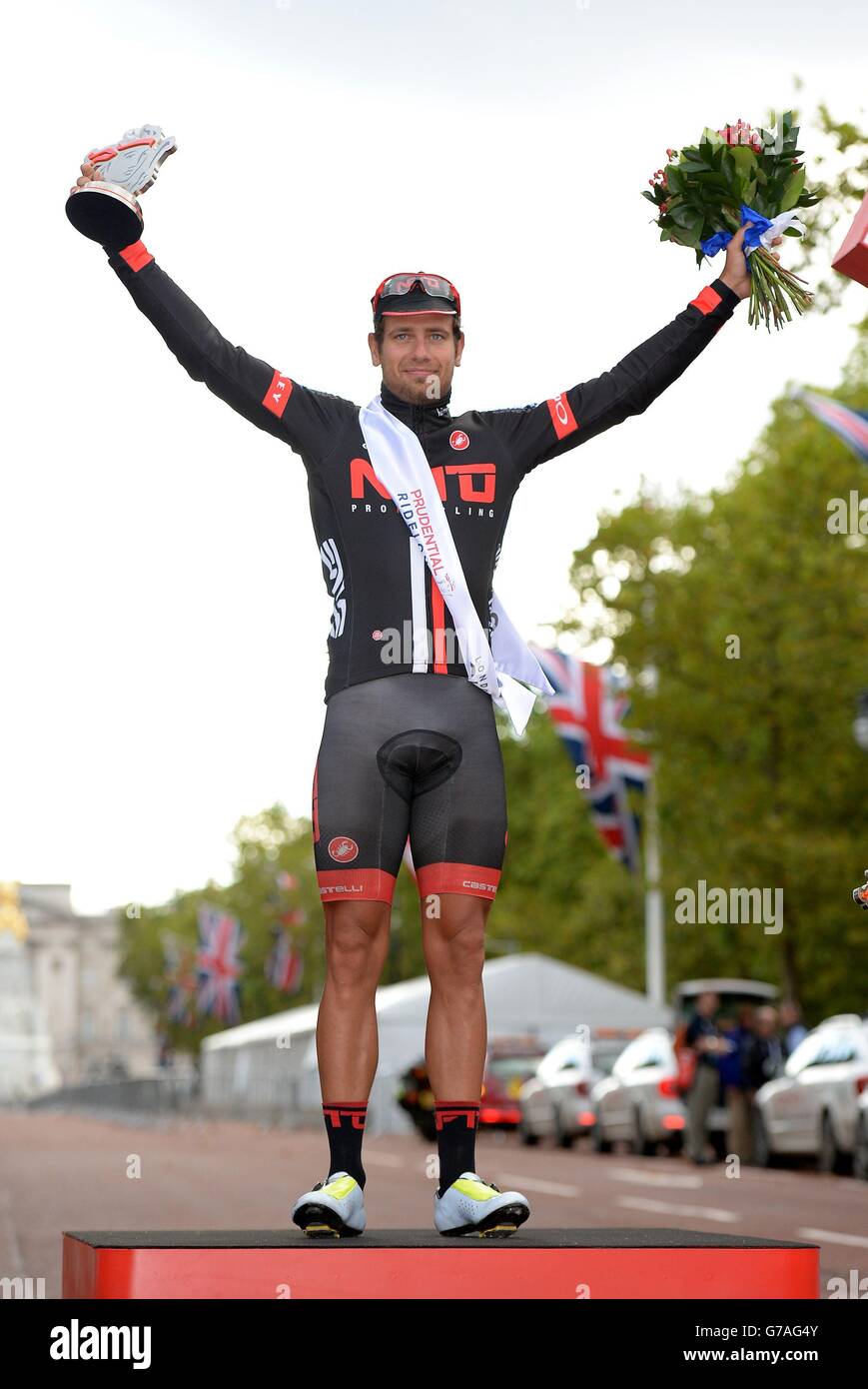 NFTO's Adam Blythe celebrates winning the Prudential RideLondon Classic ...