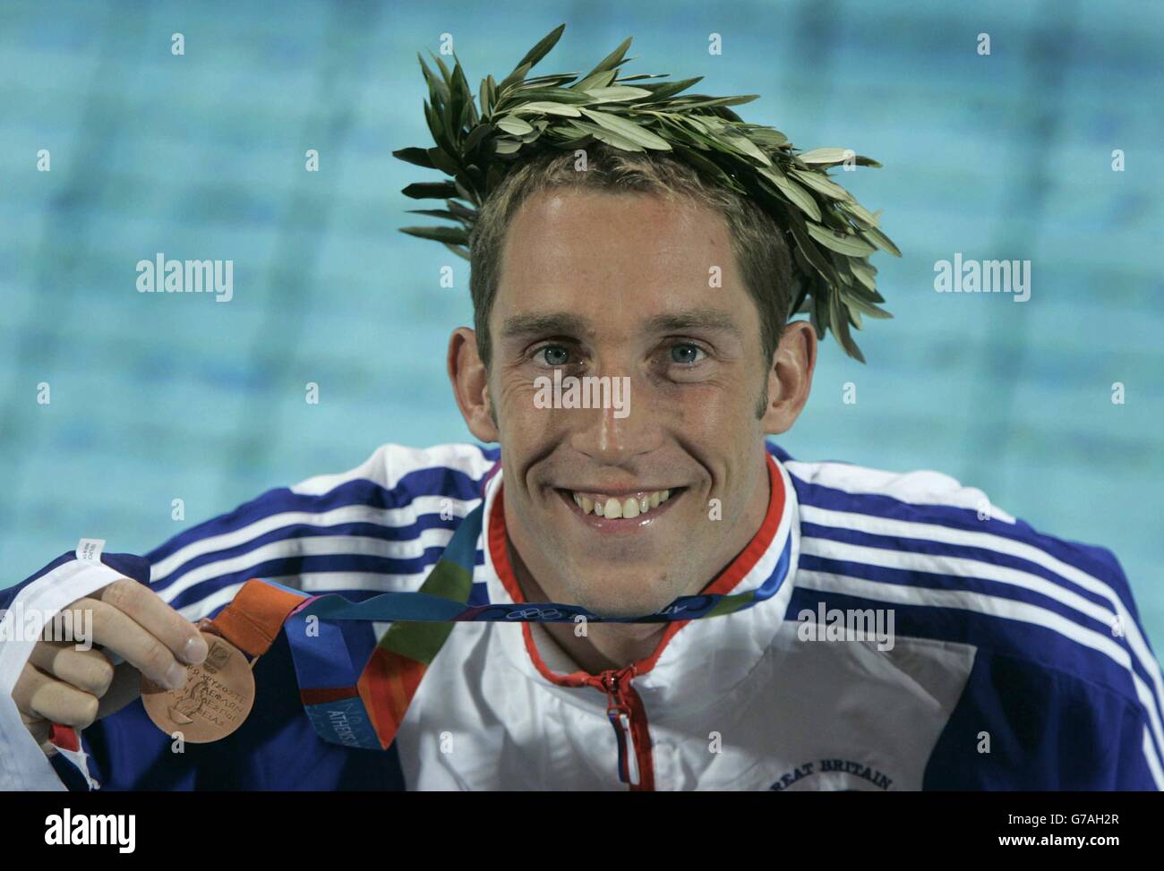 British swimmer Stephen Parry celebrates with his Bronze medal after ...