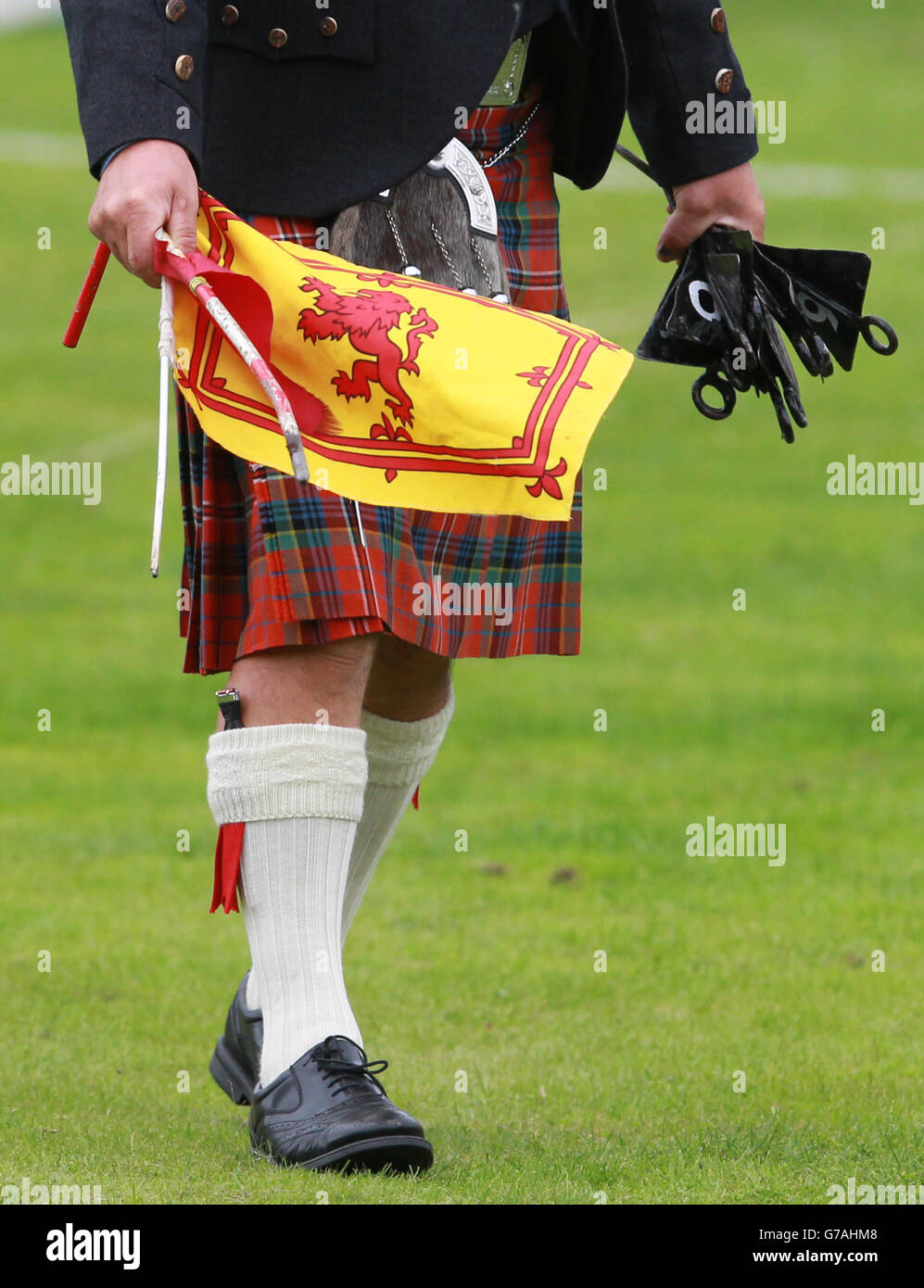 Markers are held for the weight throwing competition at the Ballater ...
