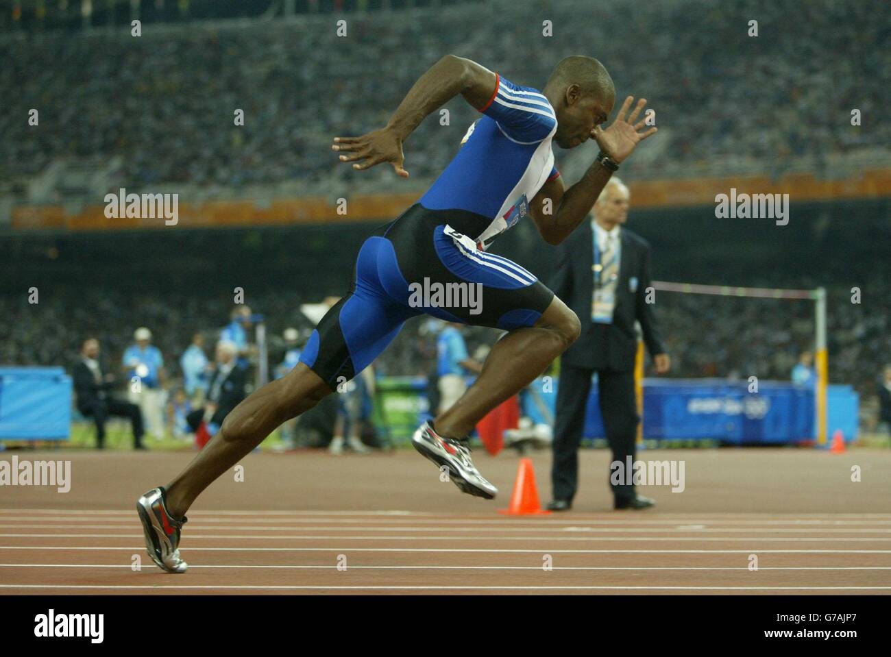 American born British sprinter Malachi Davis during the Men's 400m heat ...