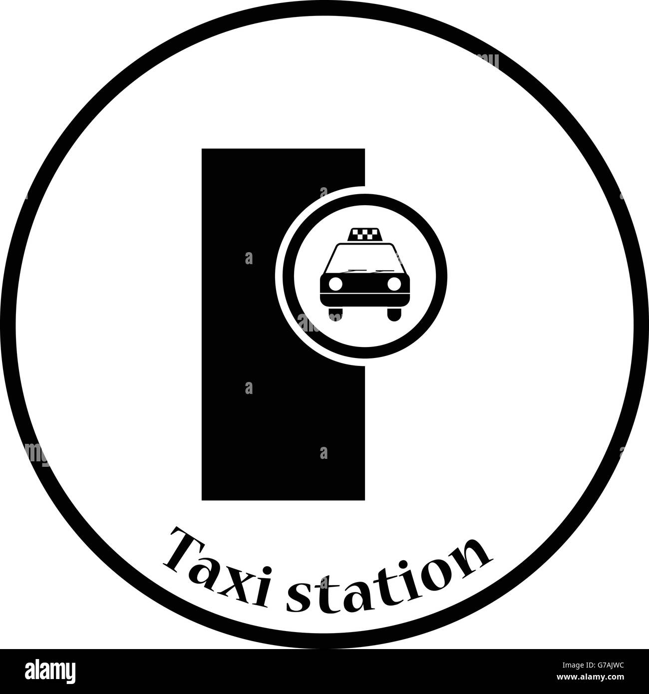 Taxi station icon. Thin circle design. Vector illustration Stock Vector ...