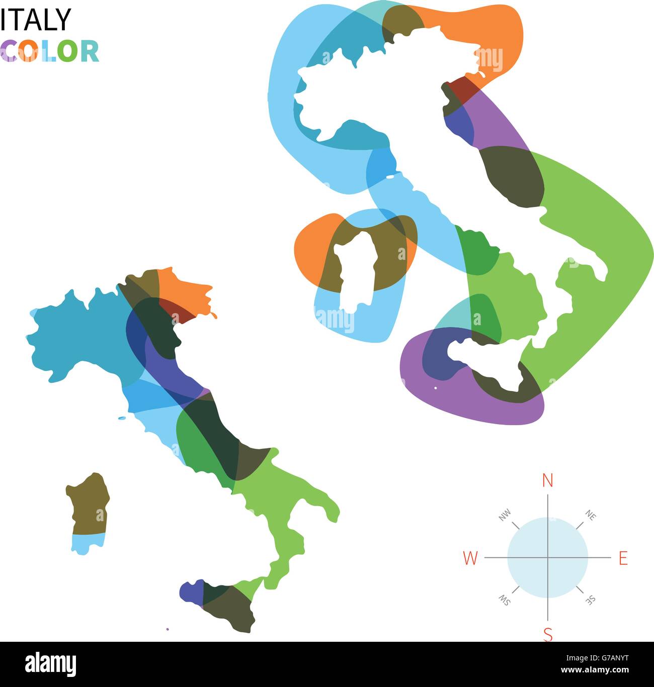 Abstract vector color map of Italy with transparent paint effect Stock ...