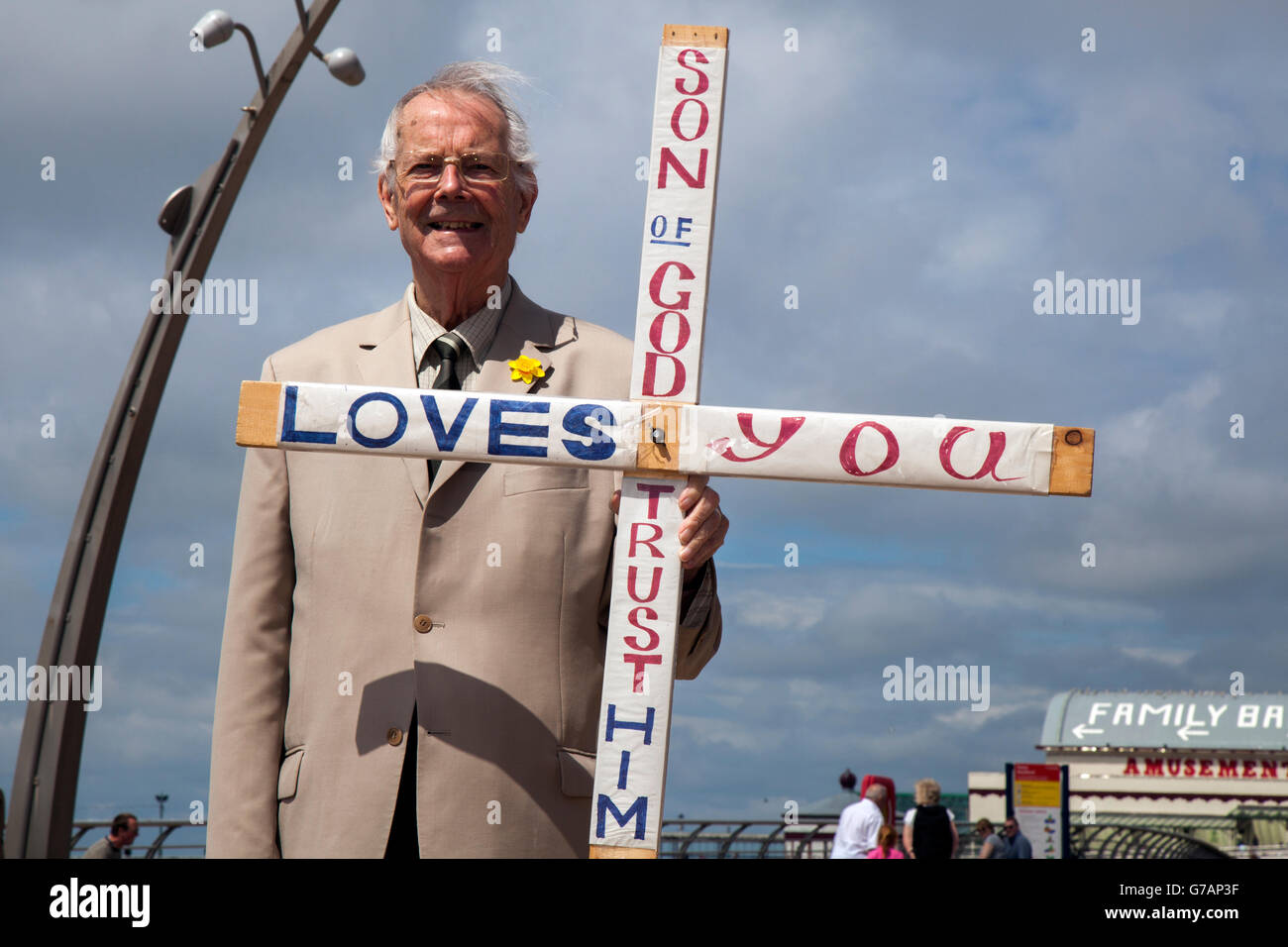 Philip Gascoigne, a lay preacher with a wooden cross; Open-air gospel ...