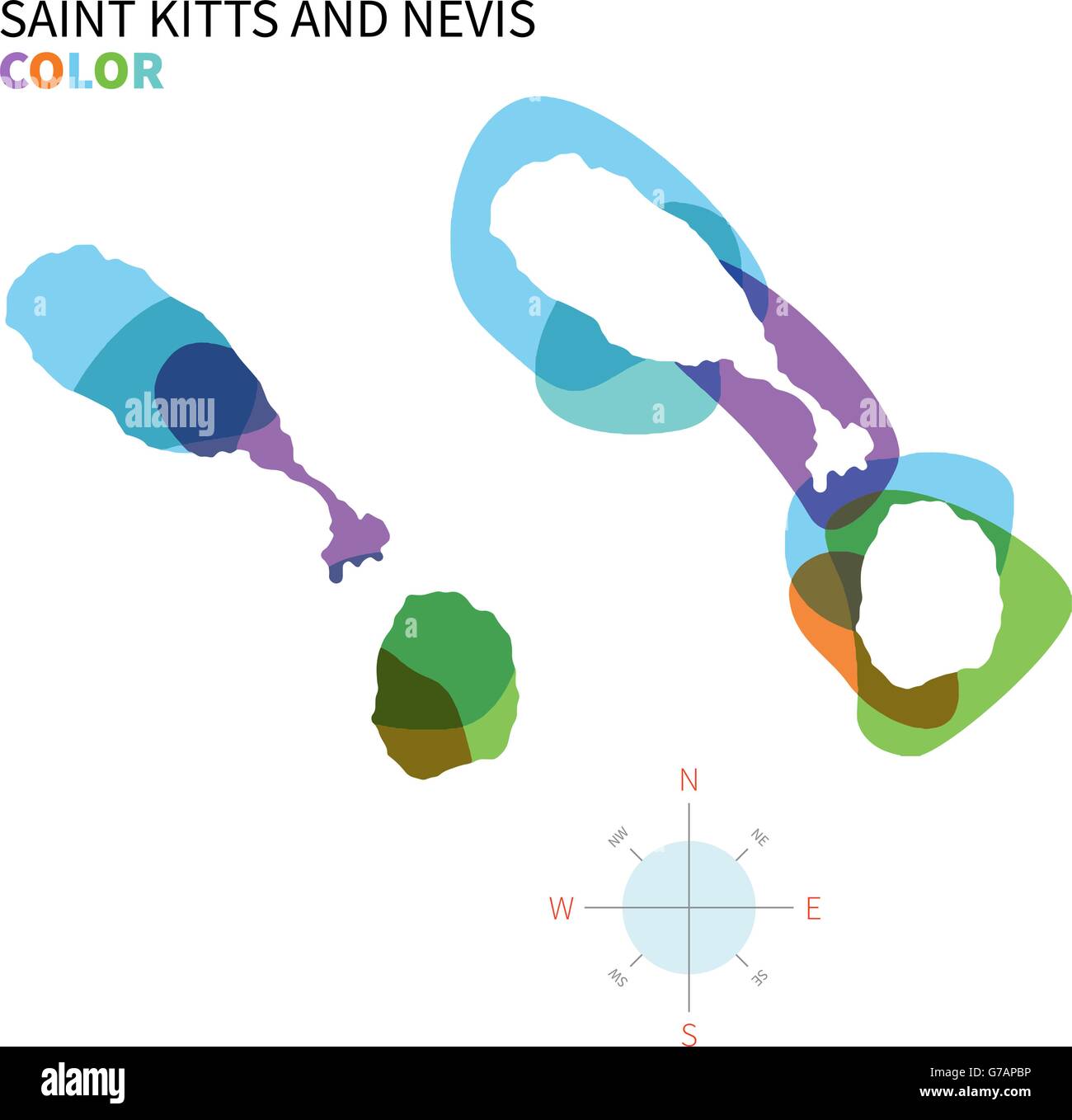 Abstract vector color map of Saint Kitts and Nevis Stock Vector Image ...
