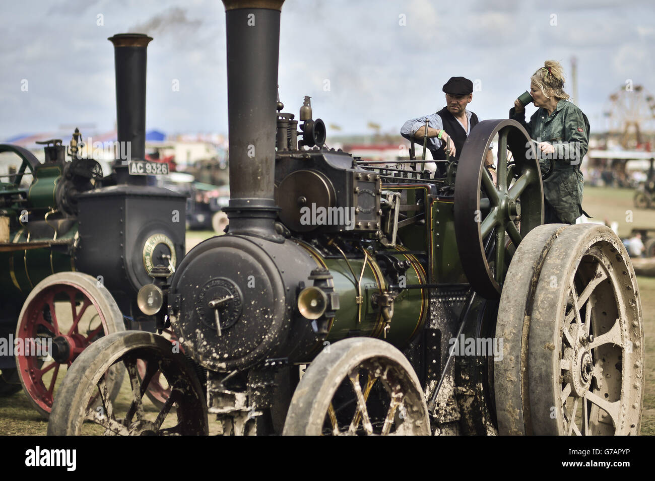 Traction engine crews break for tea at the Great Dorset Steam Fair ...