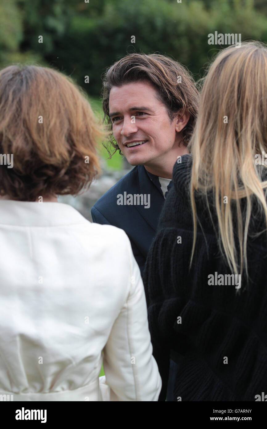 Actor Orlando Bloom attending the wedding of Flora Montgomery to Soren ...
