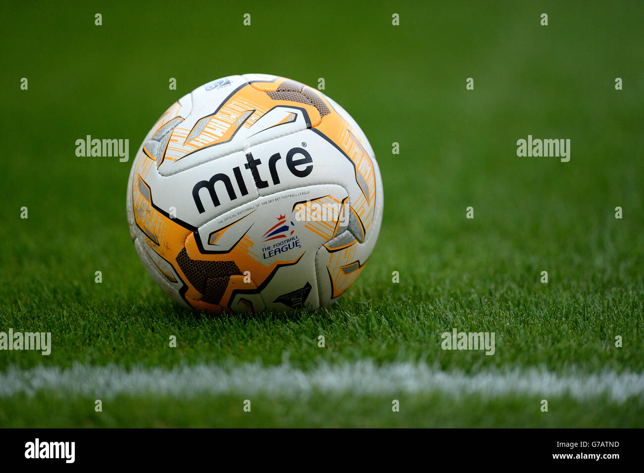 General view of an Official Mitre Football League match ball on the ...