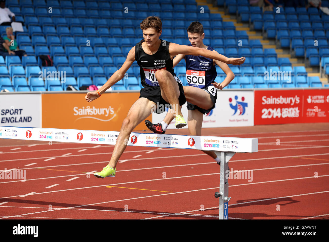 North East's Josh Schofield in action in the Boys 1500m Steeple Chase ...