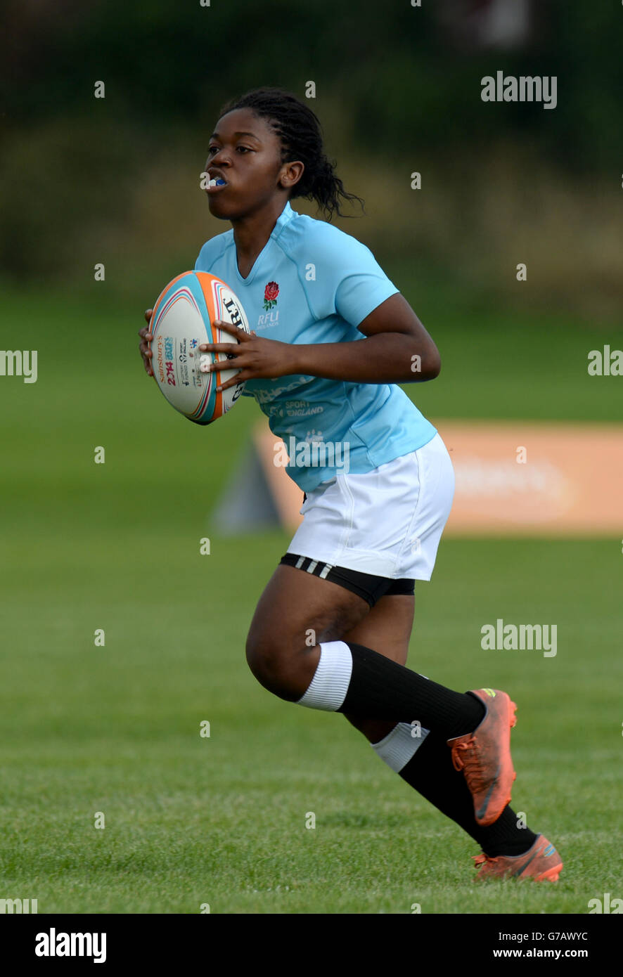 England Midlands' Jasmine Boatswain competes in the rugby sevens during ...