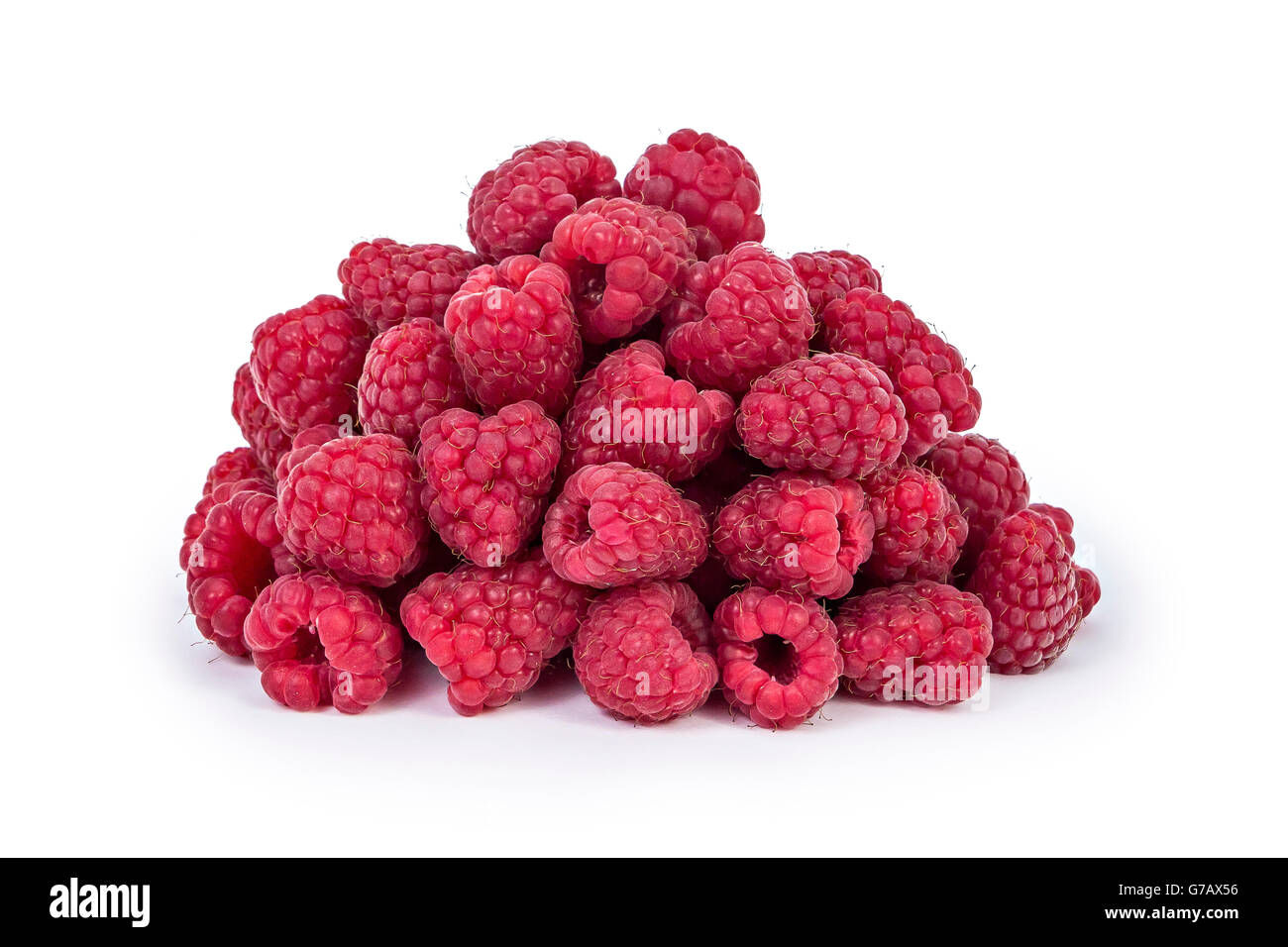 Pile of fresh ripe organic raspberries isolated on white background ...