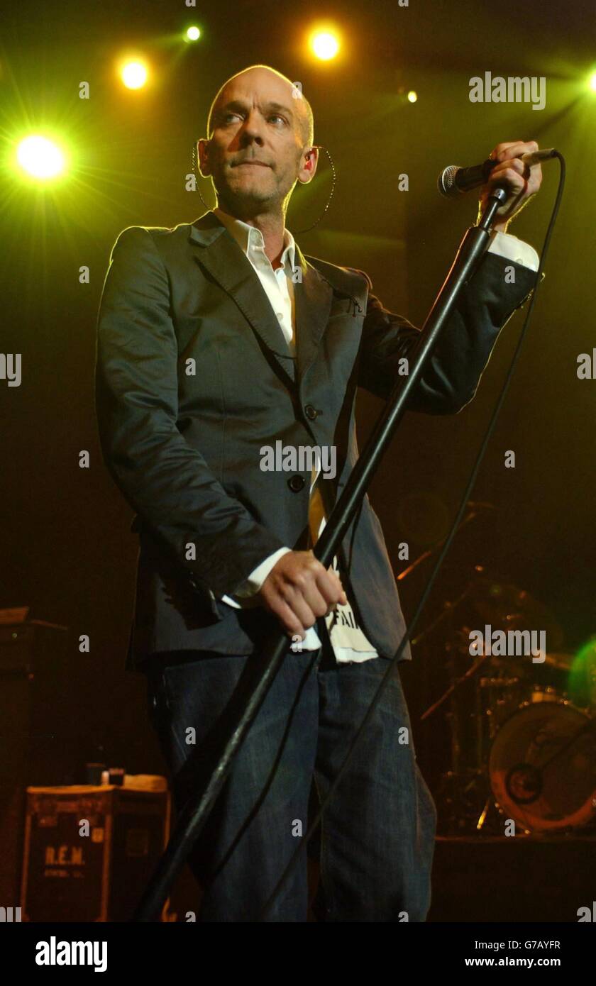 REM frontman Michael Stipe performs live on stage at the Hammersmith ...