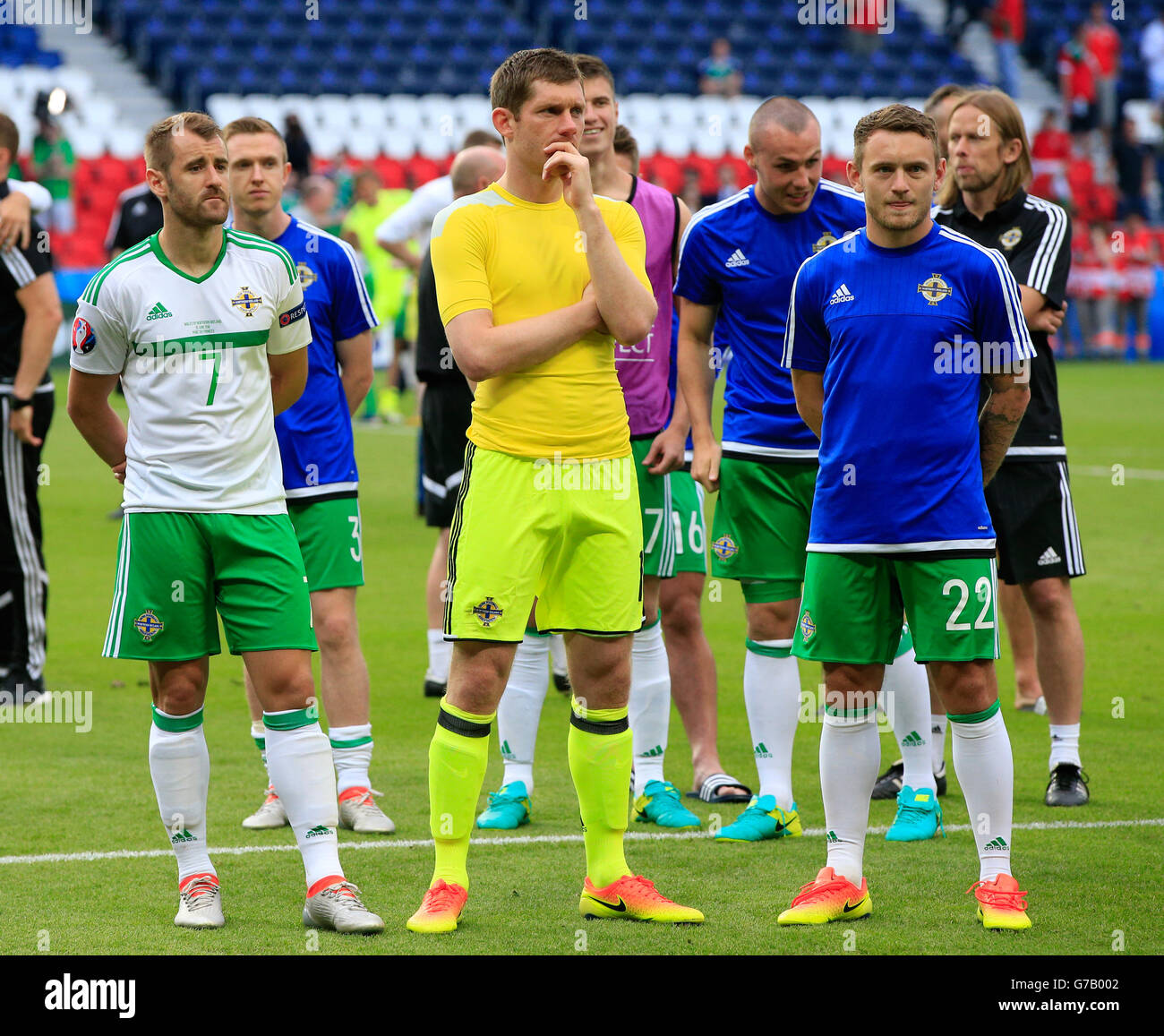 Northern Ireland's (l-r) Niall McGinn, goalkeeper Michael McGovern and ...