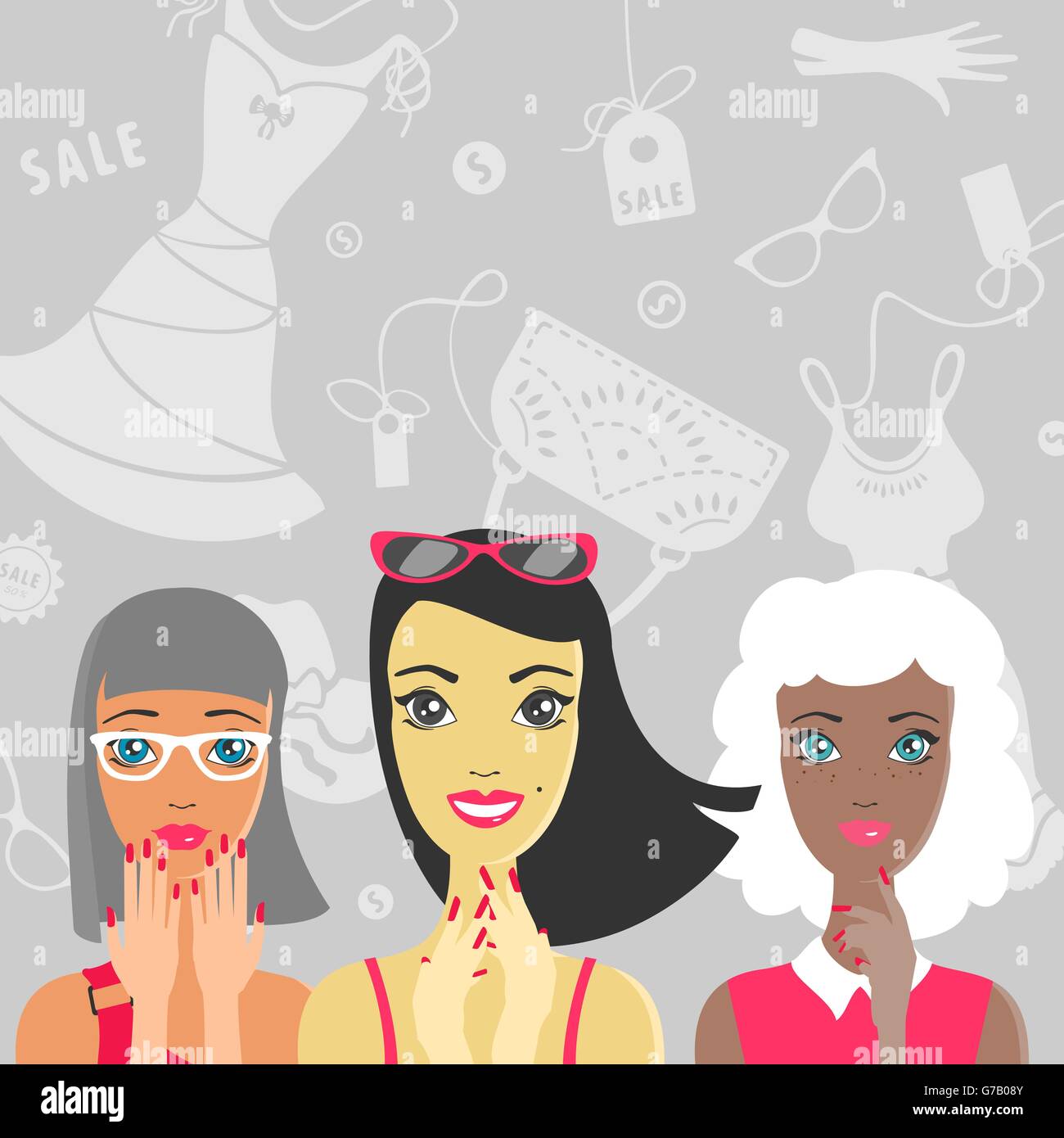 Group of girls are surprised at the sale Stock Vector Image & Art - Alamy