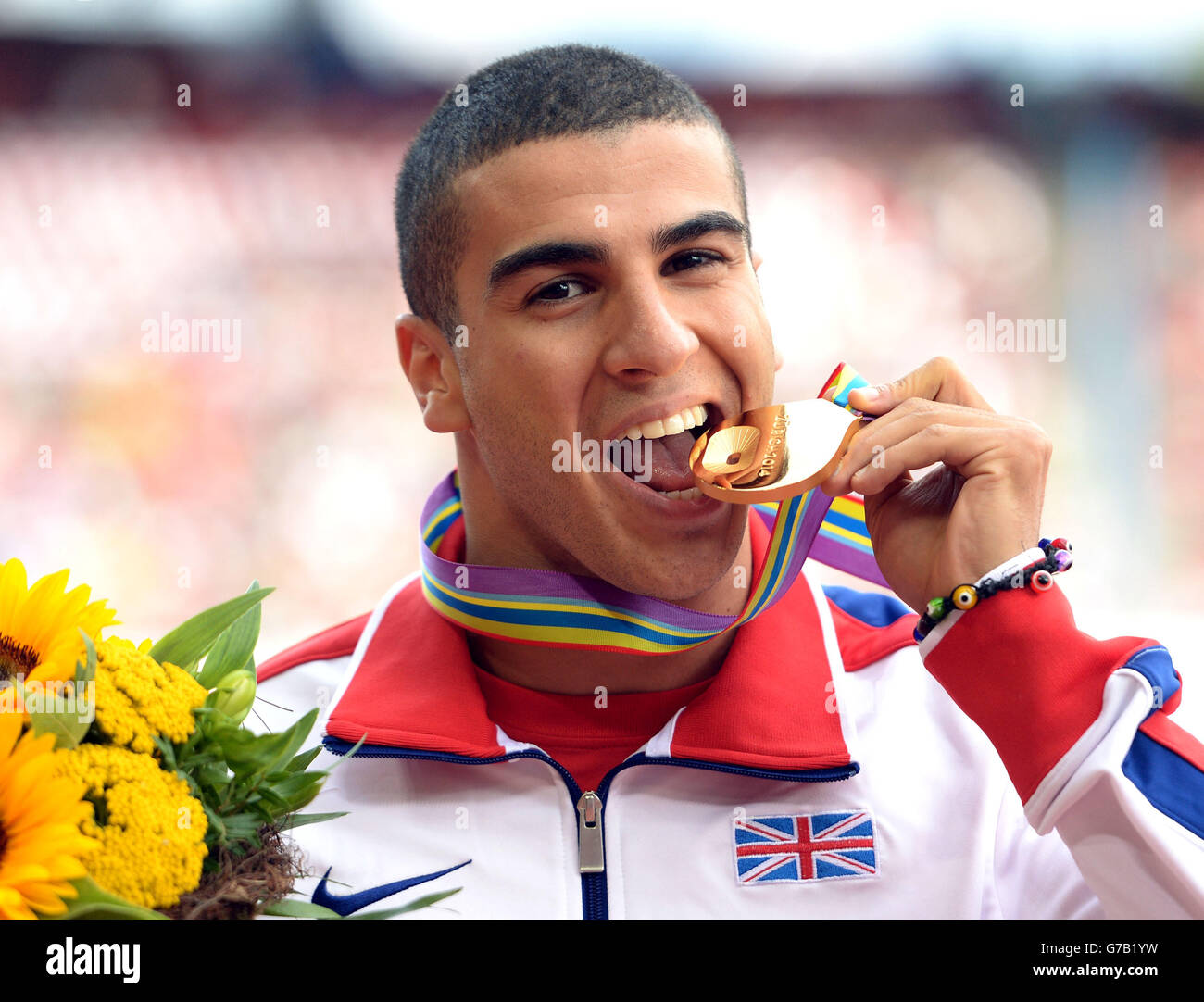 Great Britain's Adam Gemili celebrates with his Gold medal after ...