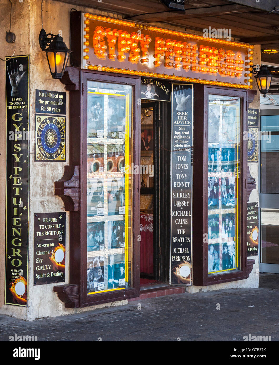 Gypsy Petulengo, fortune teller and palm reader kiosk on the seafront ...