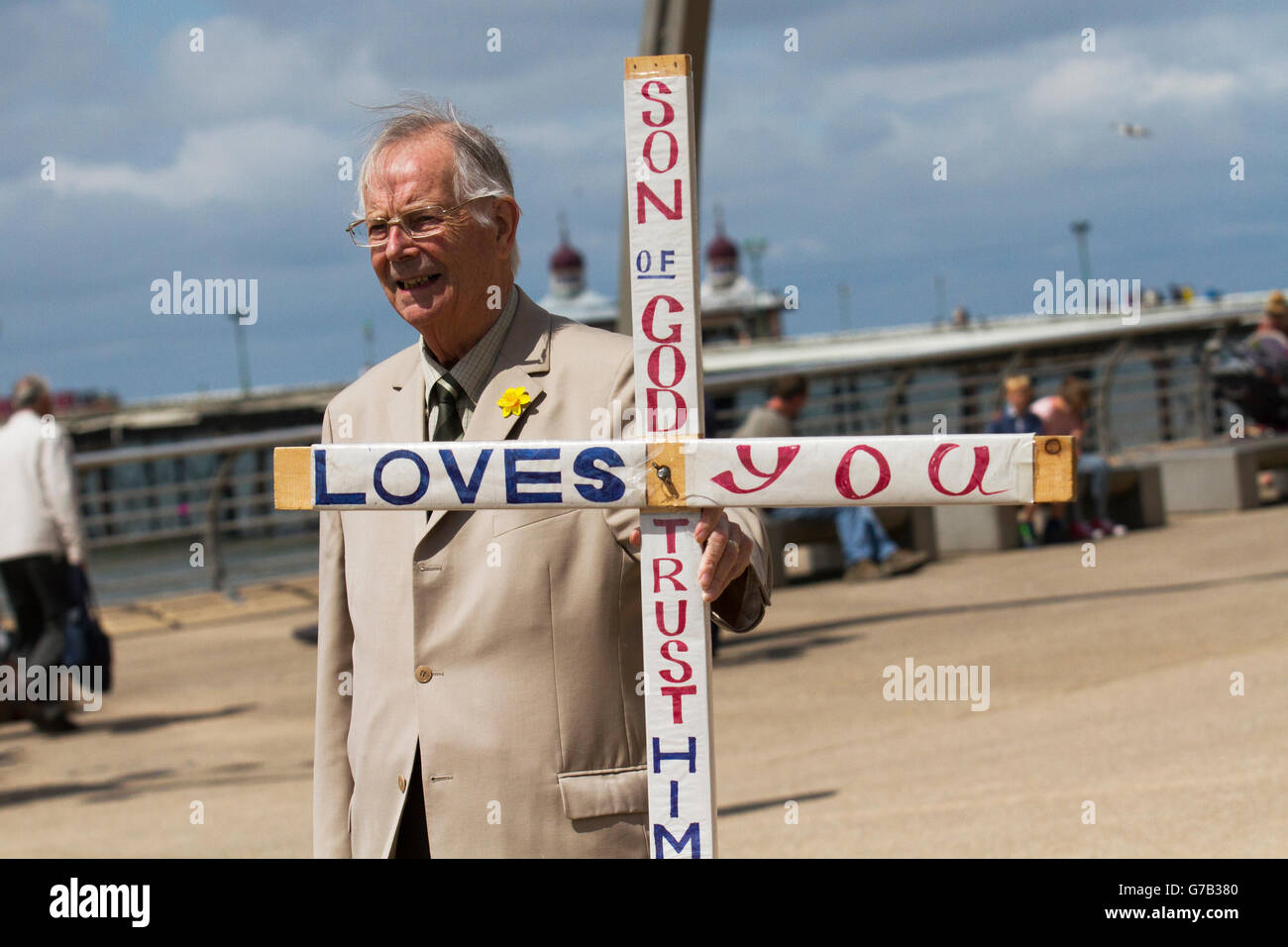 Philip Gascoigne, a lay preacher with a wooden cross; Open-air gospel ...