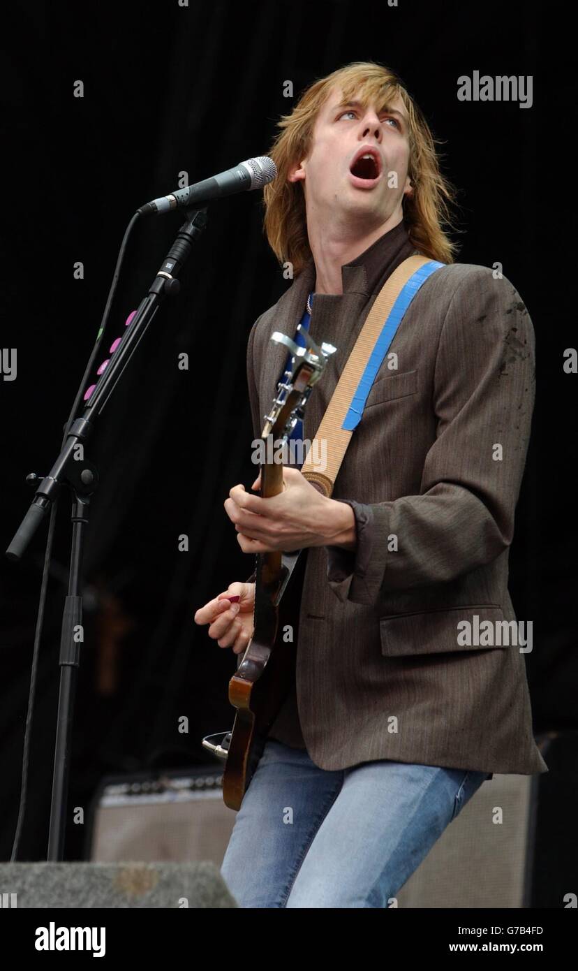 Johnny Borrell of Razorlight performing on the Main Stage, during the ...