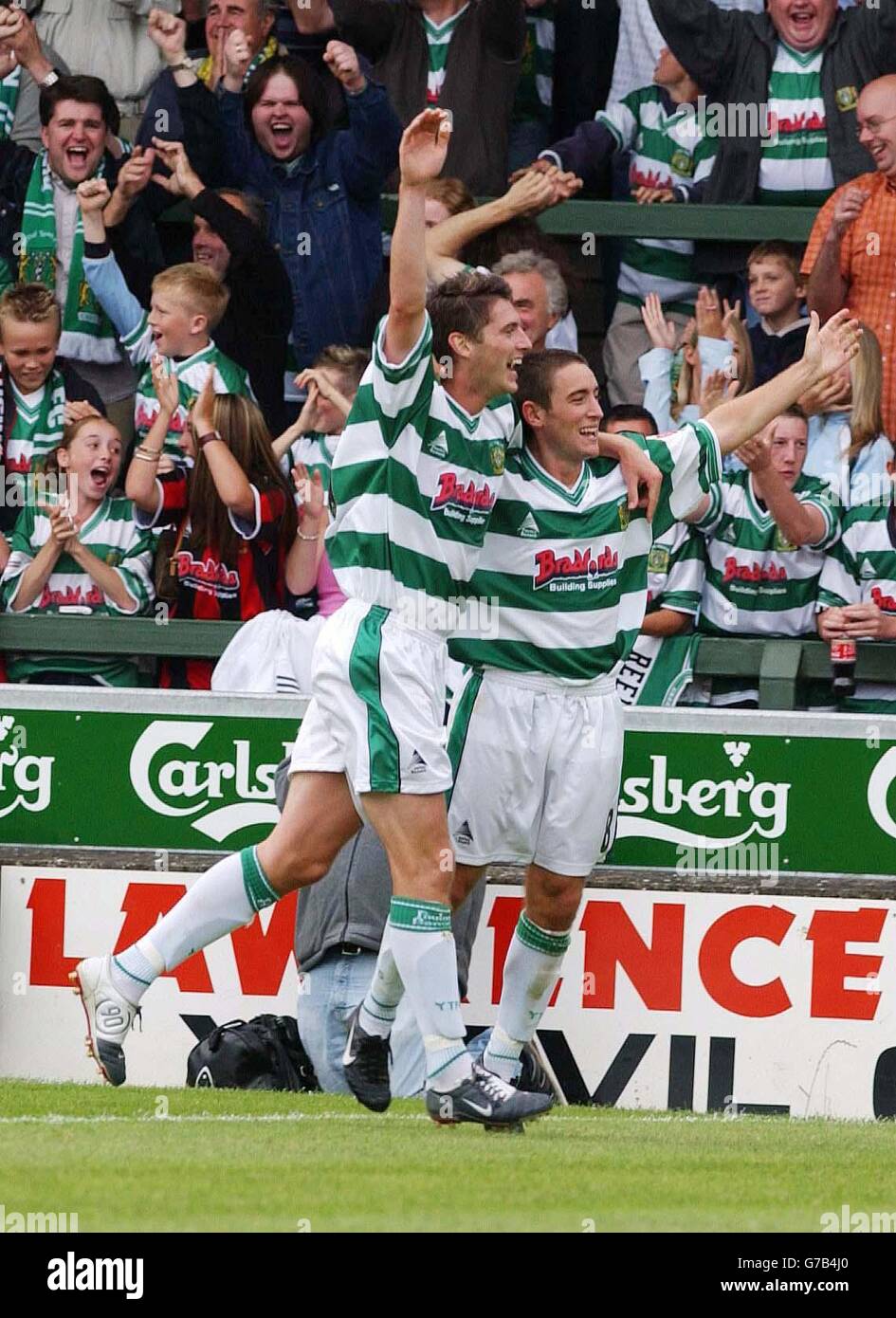 Yeovil's Phillip Jevons and fellow goalscorer Lee Johnson celebrate ...