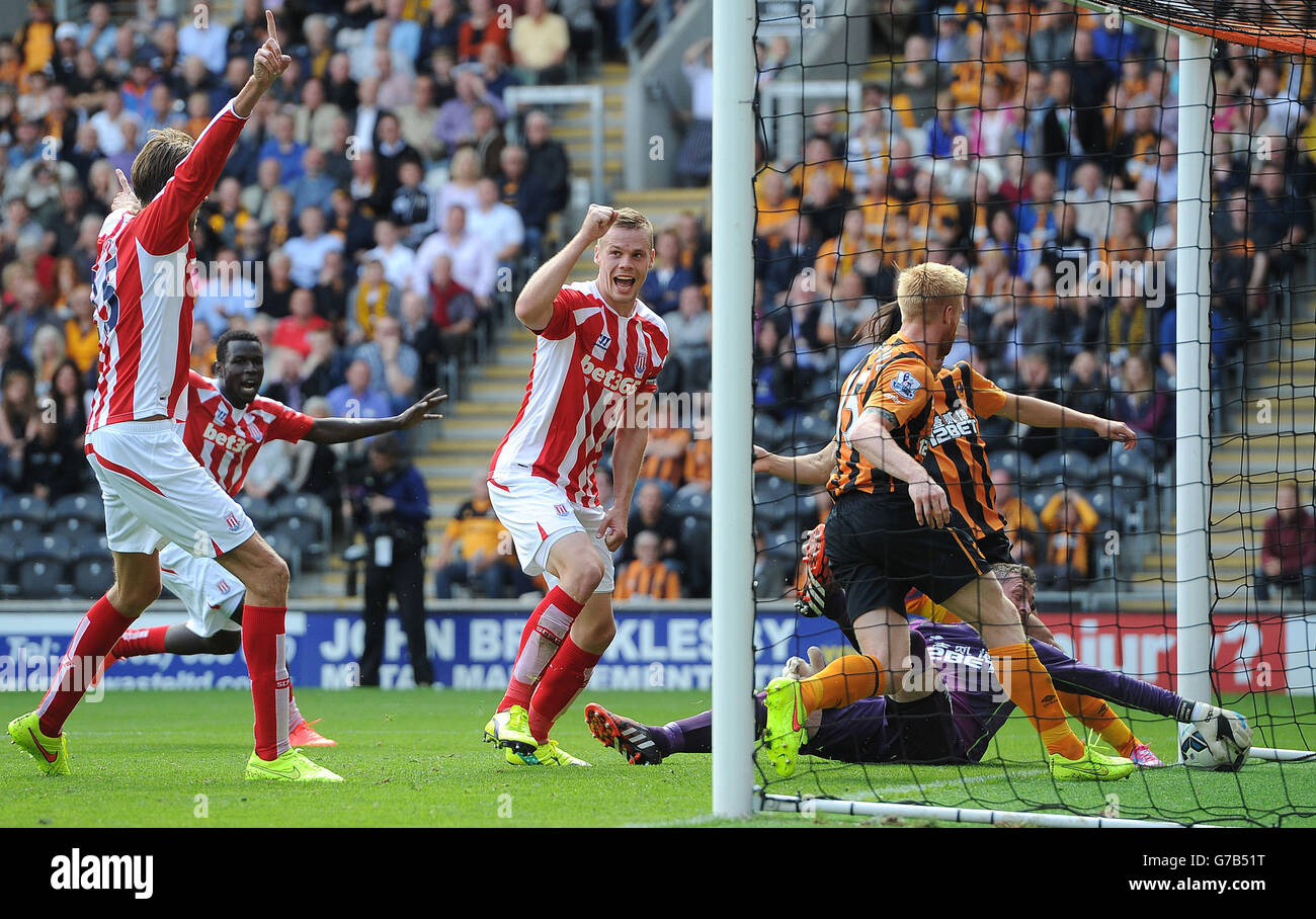 Stoke City's Ryan Shawcross celebrates scoring his teams first goal ...