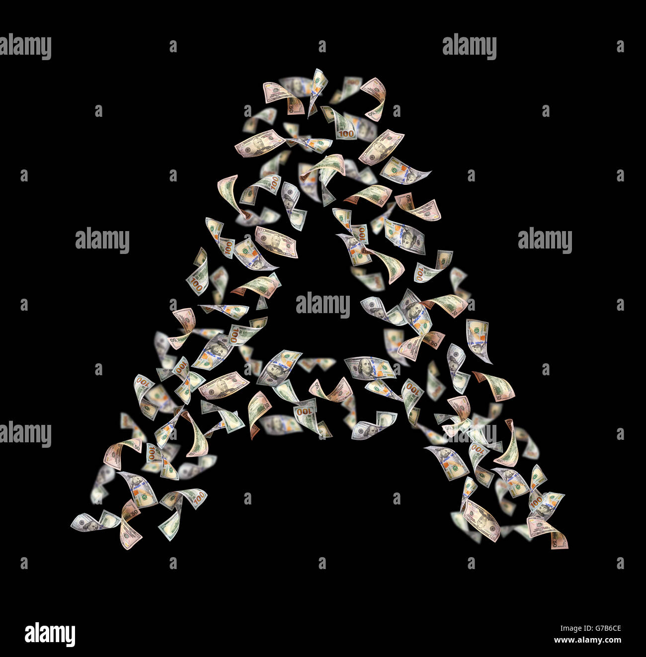 falling dollar bills in the form of letter A Stock Photo - Alamy
