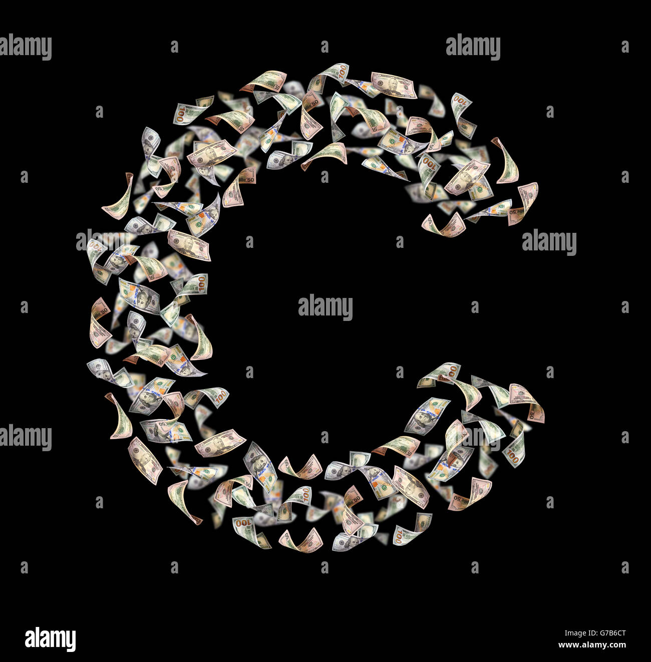 falling dollar bills in the form of letter C Stock Photo - Alamy