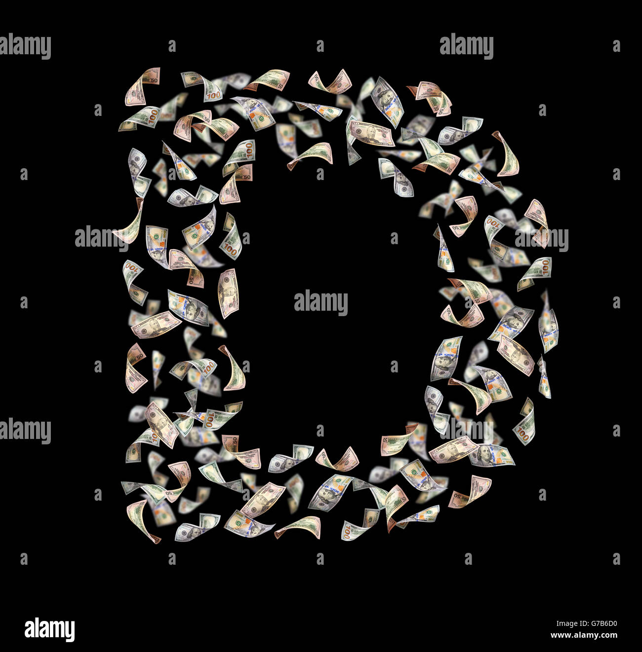 falling dollar bills in the form of letter D Stock Photo - Alamy