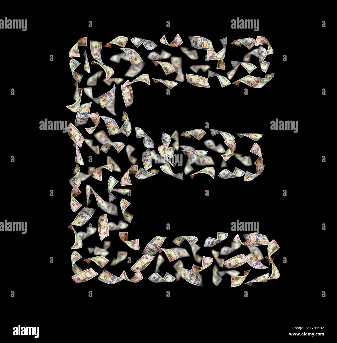 falling dollar bills in the form of letter E Stock Photo - Alamy