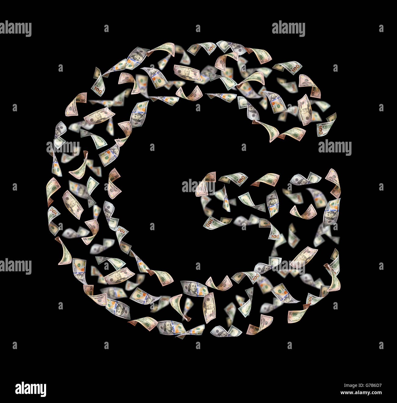 falling dollar bills in the form of letter G Stock Photo - Alamy