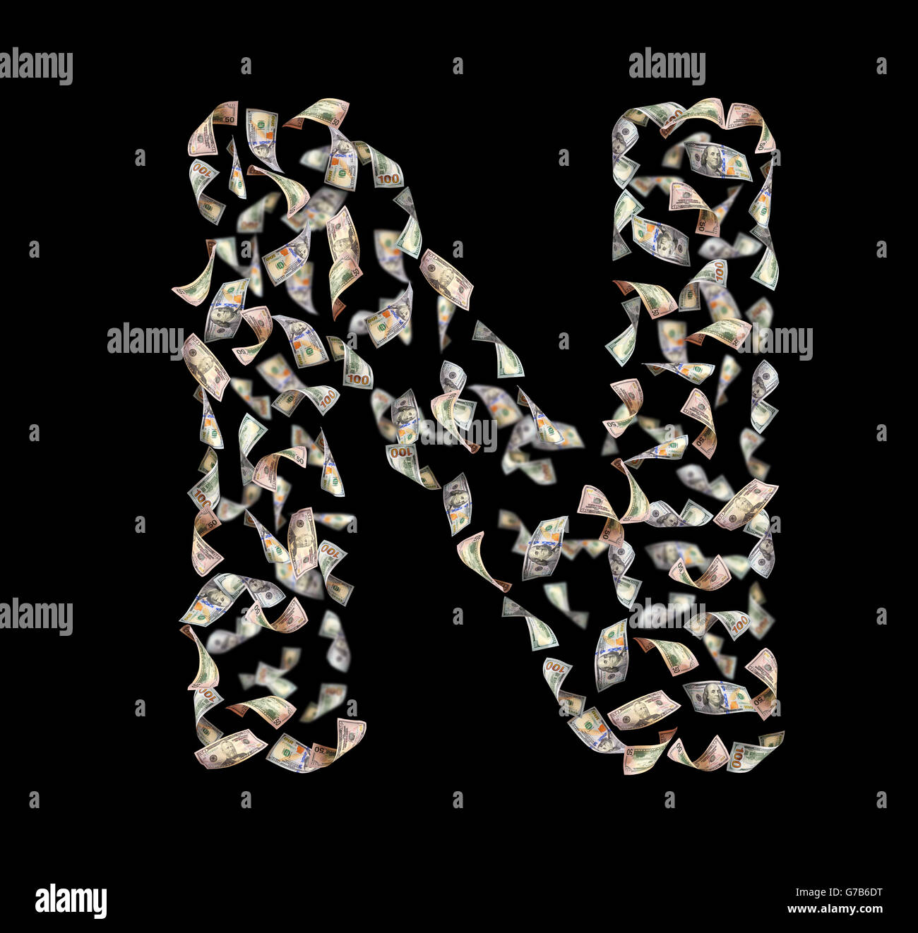 falling dollar bills in the form of letter N Stock Photo - Alamy
