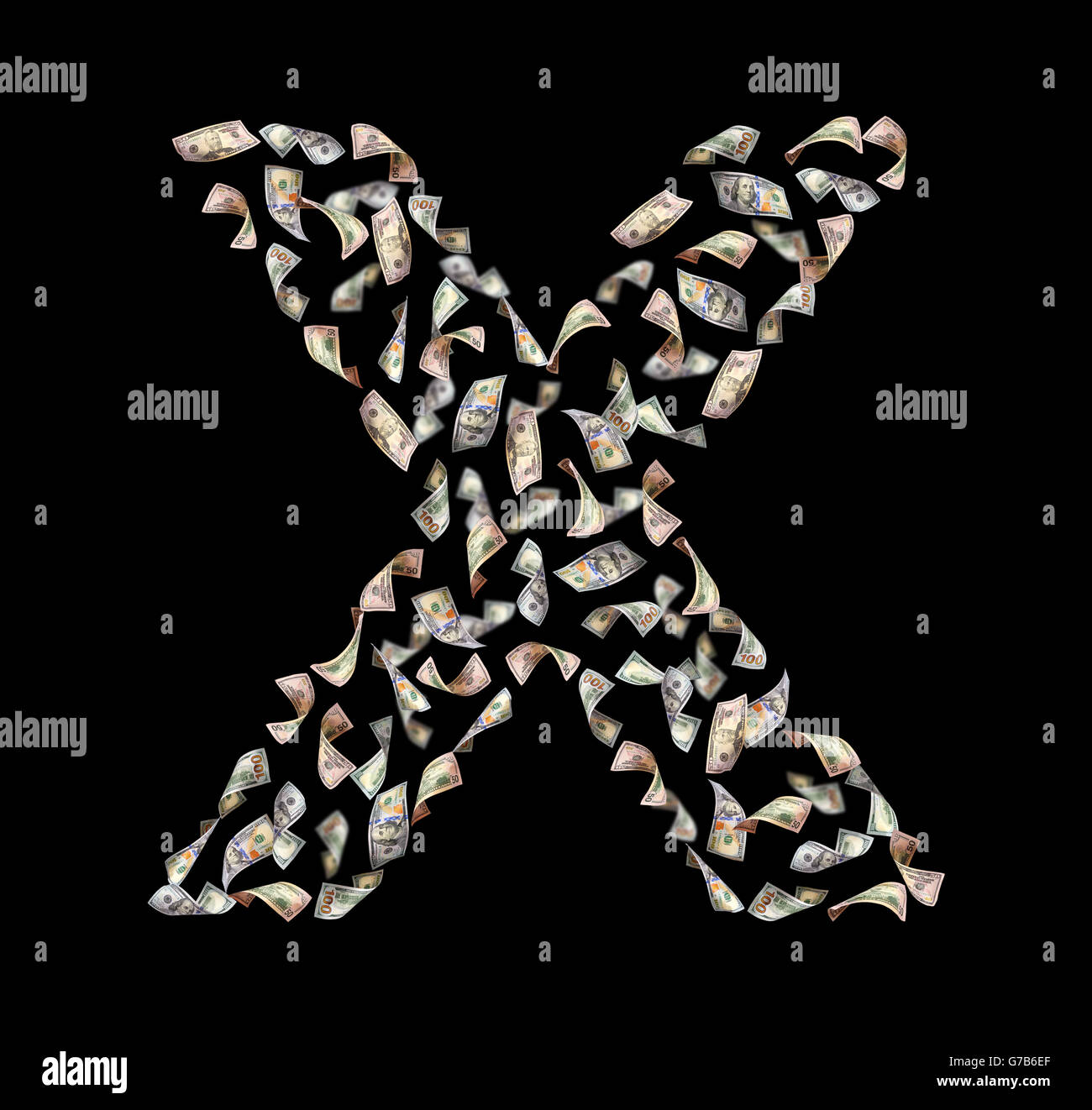 falling dollar bills in the form of letter X Stock Photo - Alamy