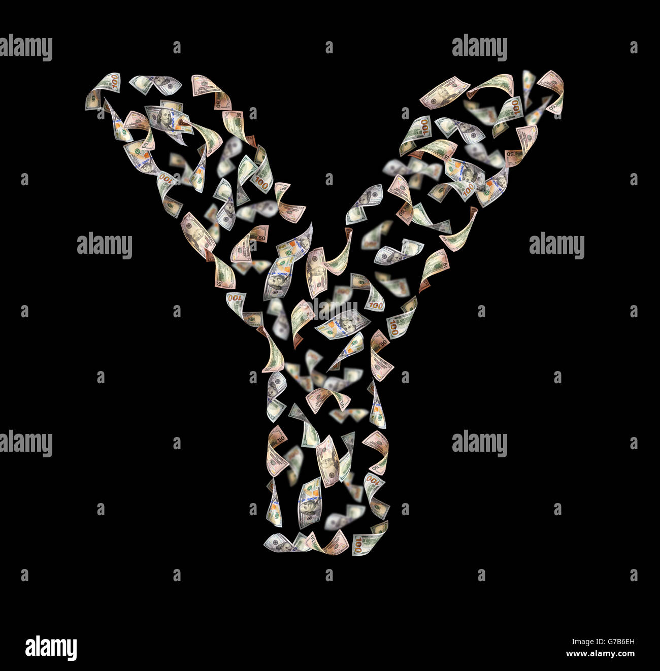 falling dollar bills in the form of letter Y Stock Photo - Alamy