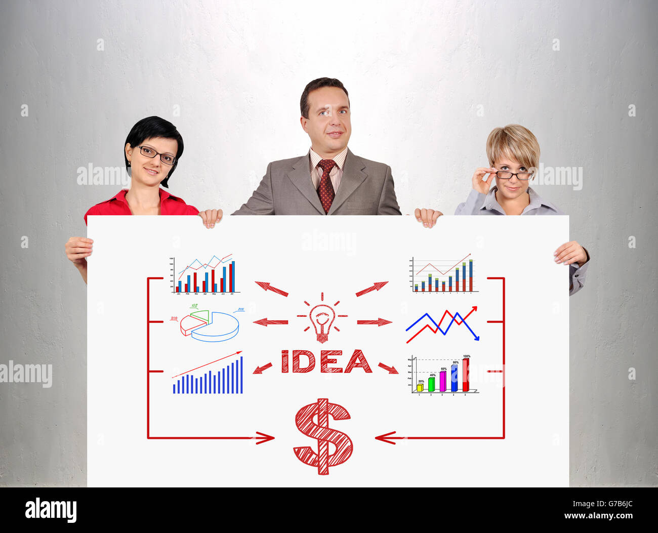 businesspeople holding poster with idea scheme Stock Photo - Alamy