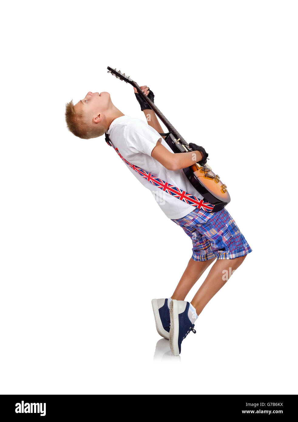 rocker boy with guitar on a white background Stock Photo - Alamy