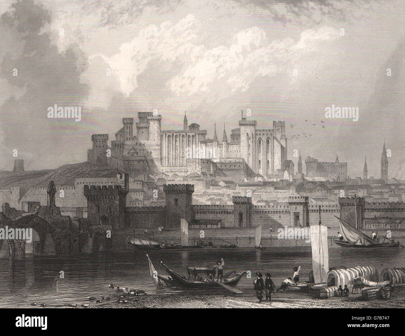 AVIGNON. Château Des Papes. Vaucluse, antique print 1844 Stock Photo ...