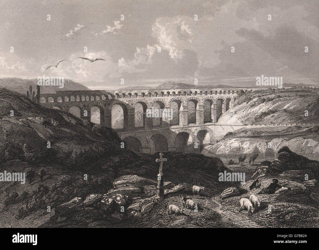 PONT DU GARD. Gard, antique print 1844 Stock Photo - Alamy