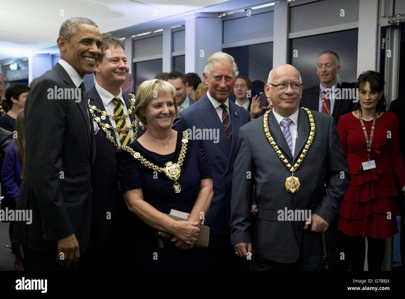U.S. President Barack Obama with local dignitaries and Prince Charles ...