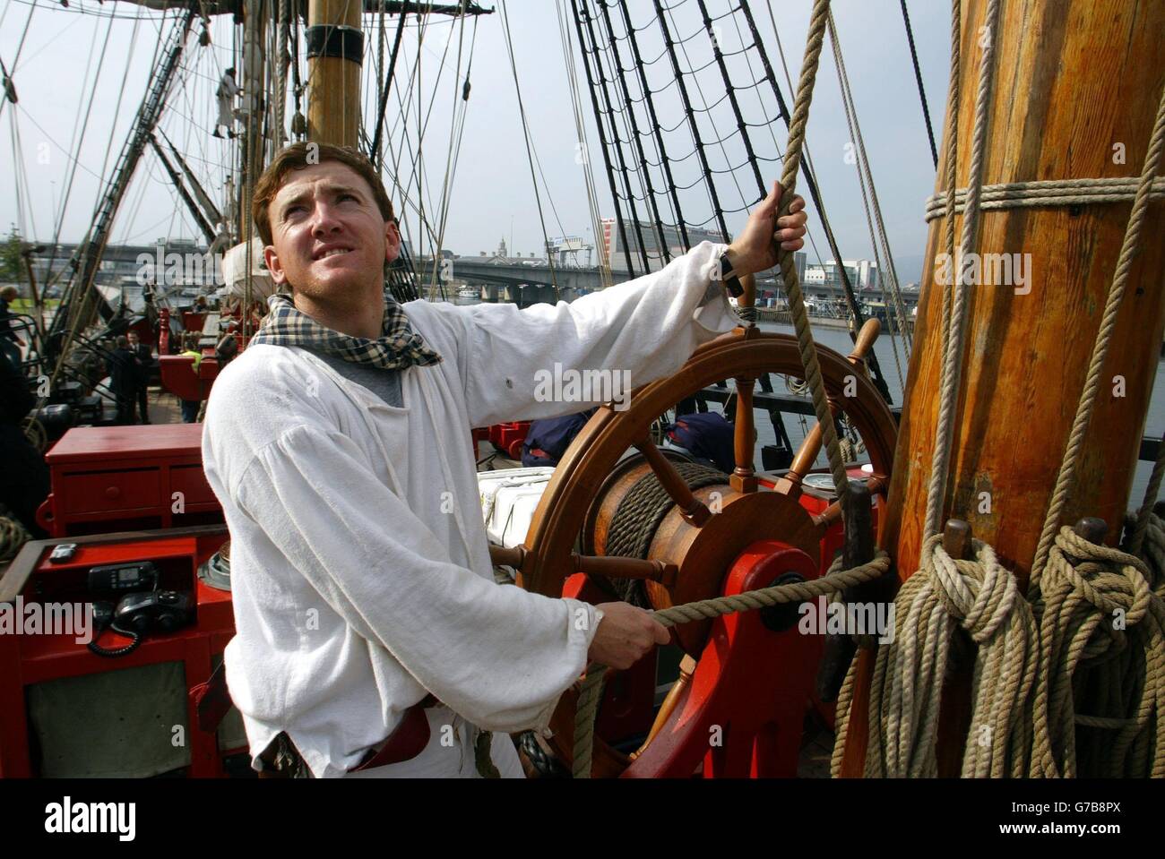 Malcolm Evans,from Australia ,on board a replica of Captain James Cook ...