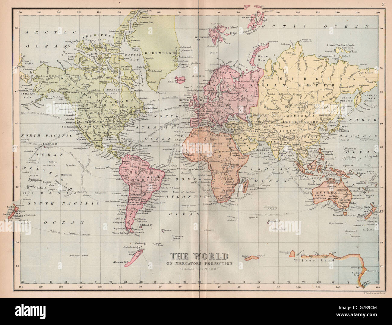 'The World on Mercators Projection'. BARTHOLOMEW, 1878 antique map ...