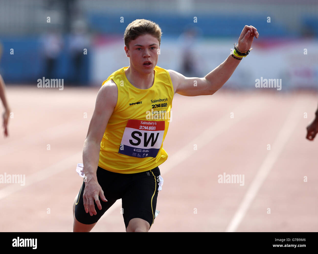 Action from the 100m Boys as South West's Oliver Bromby wins at the ...