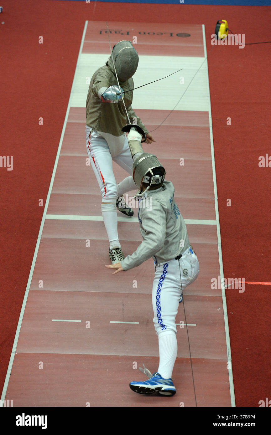 Northern Ireland's Jake Wylie (left) and Scotland's Lewis Clough in ...