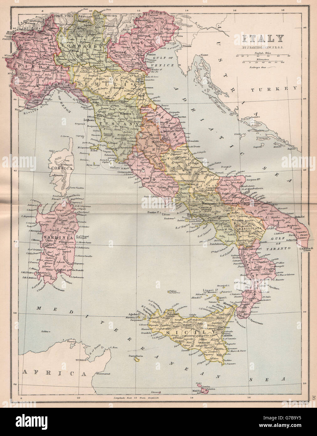ITALY. w/o Trieste & South Tyrol. BARTHOLOMEW, 1878 antique map Stock ...
